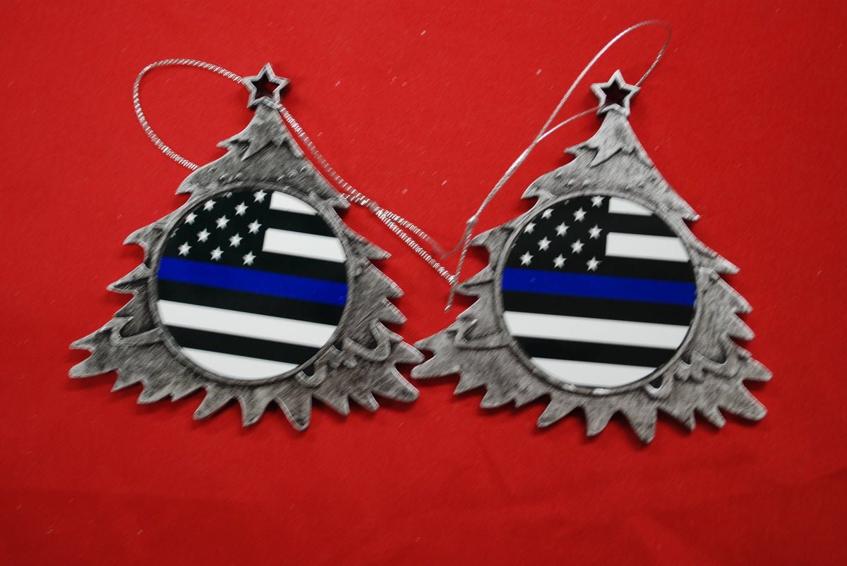 Thin Blue line Christmas Tree Shaped Ornament – Carolina Creations llc